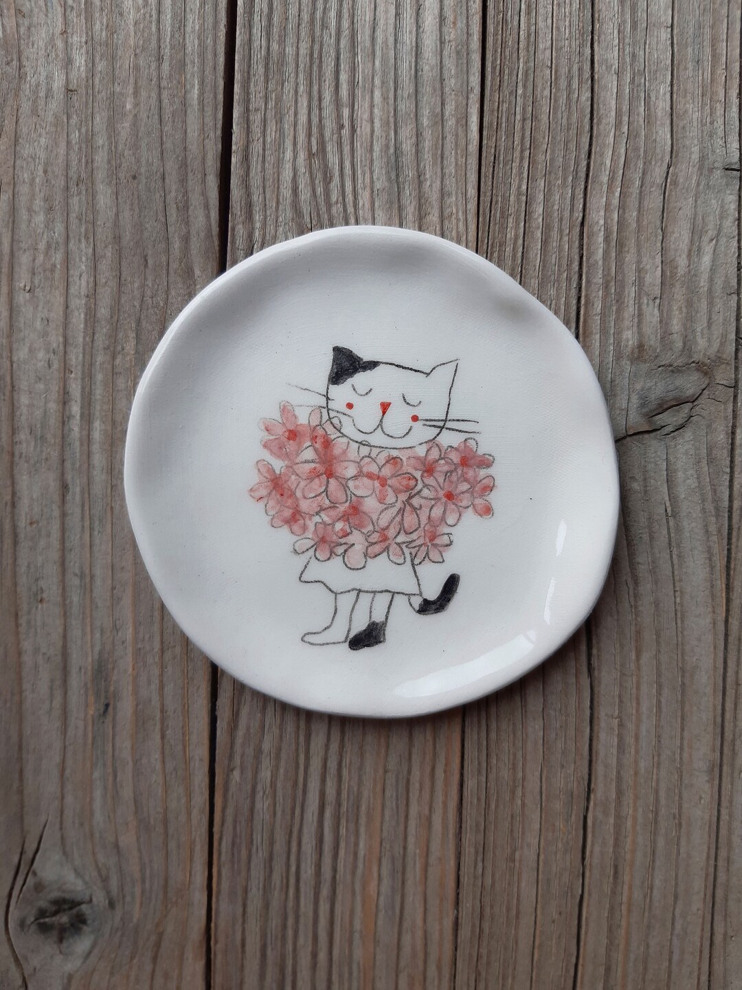 Handmade Pottery Ring Dish, Cute Cat With Flowers, Cat Lover Gift - Etsy