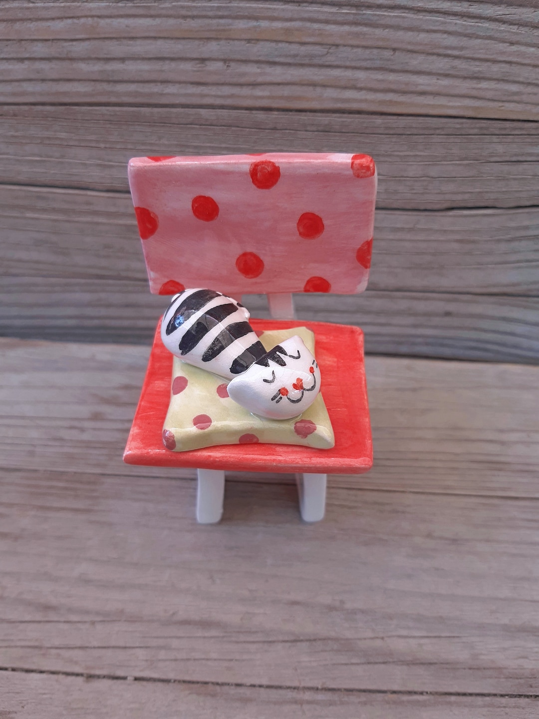 Colorful Small Handmade Pottery Cat Sculpture Sleepnig Cat - Etsy
