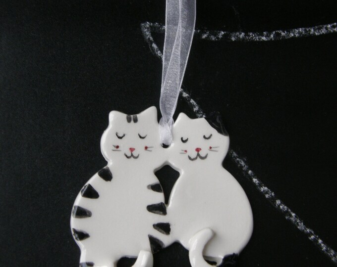 Loving Cats Ceramic Christmas Ornament, White, Black, Cat Ornament ...