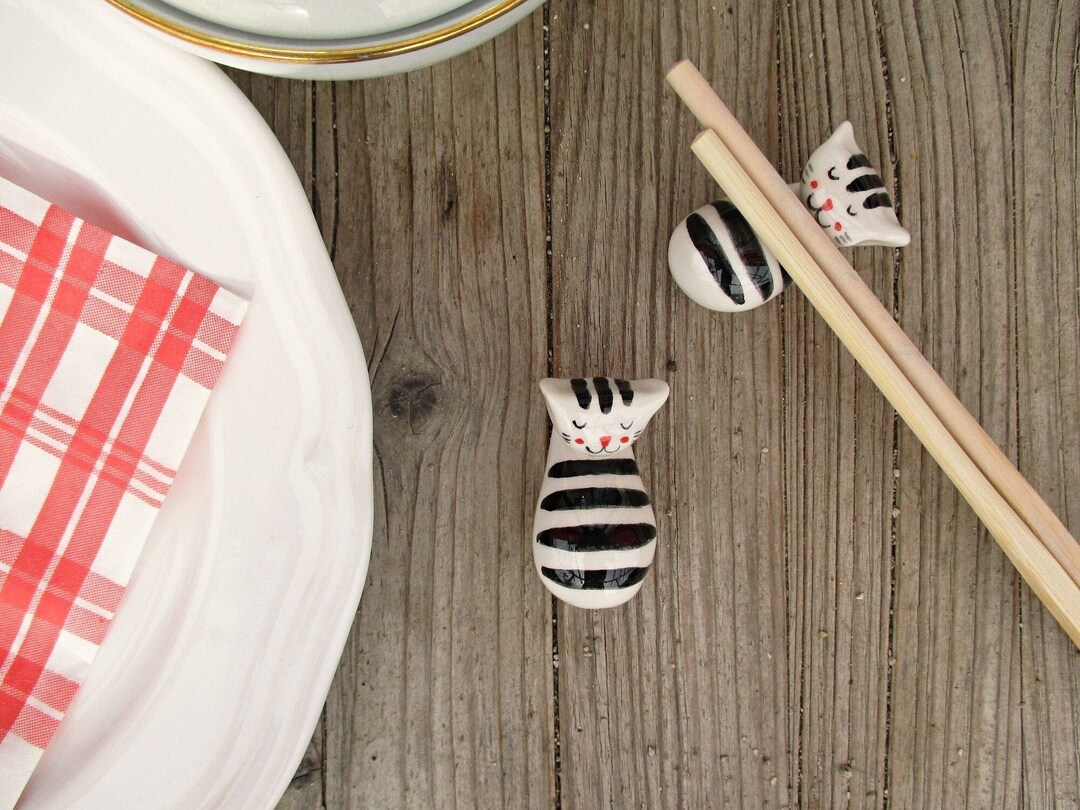 2 Cat Chopsticks Holders 2 Handmade Pottery Tabby Cat - Etsy