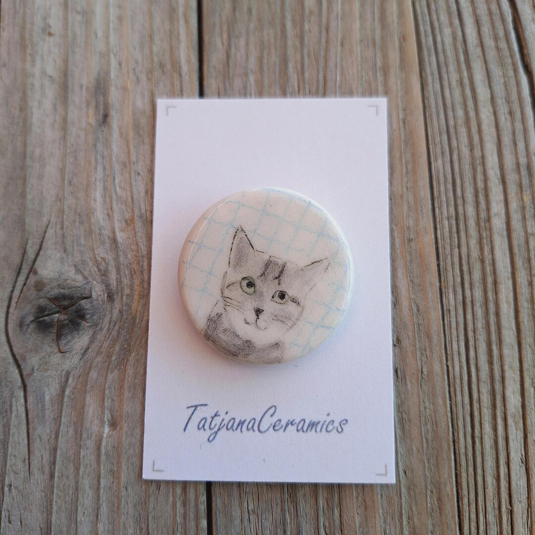 Hand Painted Ceramic Tabby Cat Brooch: Handmade Pottery Pin - Etsy