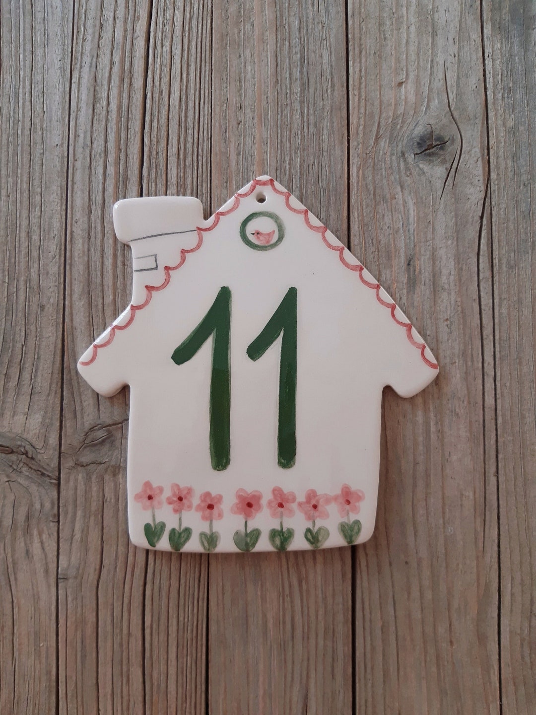 Custom Made Pottery House Number in Pink and Green, Pottery House ...