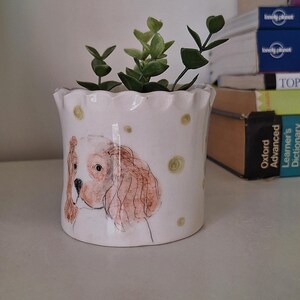 Handmade Cavalier King Charles Pottery Planter: Hand-painted Dog Decor ...