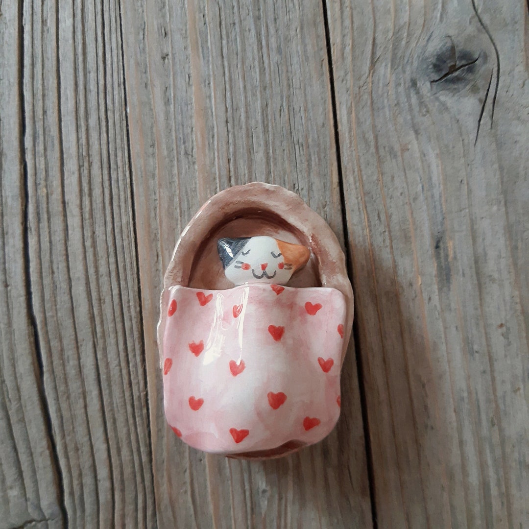 Cute Small Calico Cat Pottery Figurine Calico Cat Sculpture - Etsy