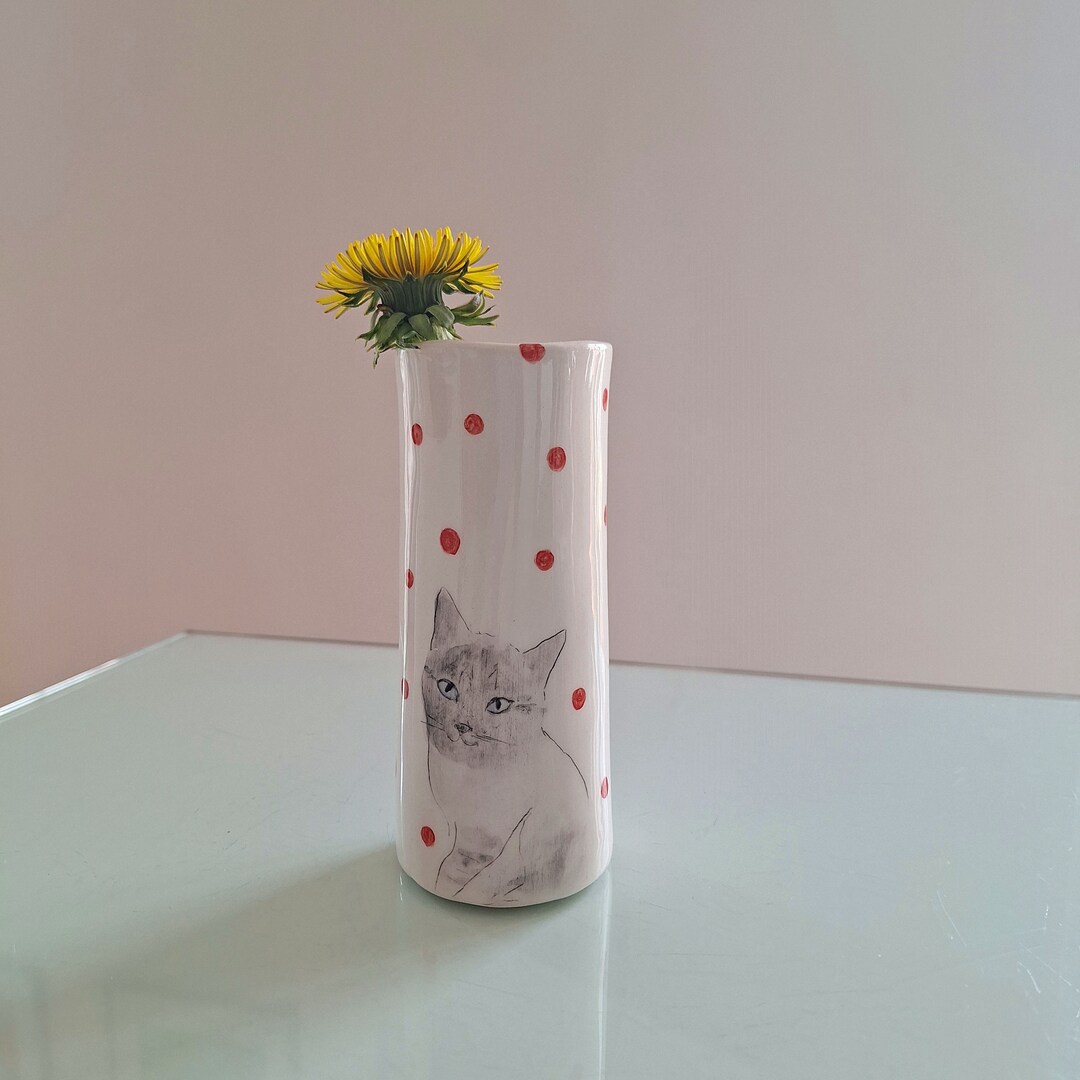 Cute Small Pottery Vase With Hand Painted Siamese Cat, Hand Painted ...