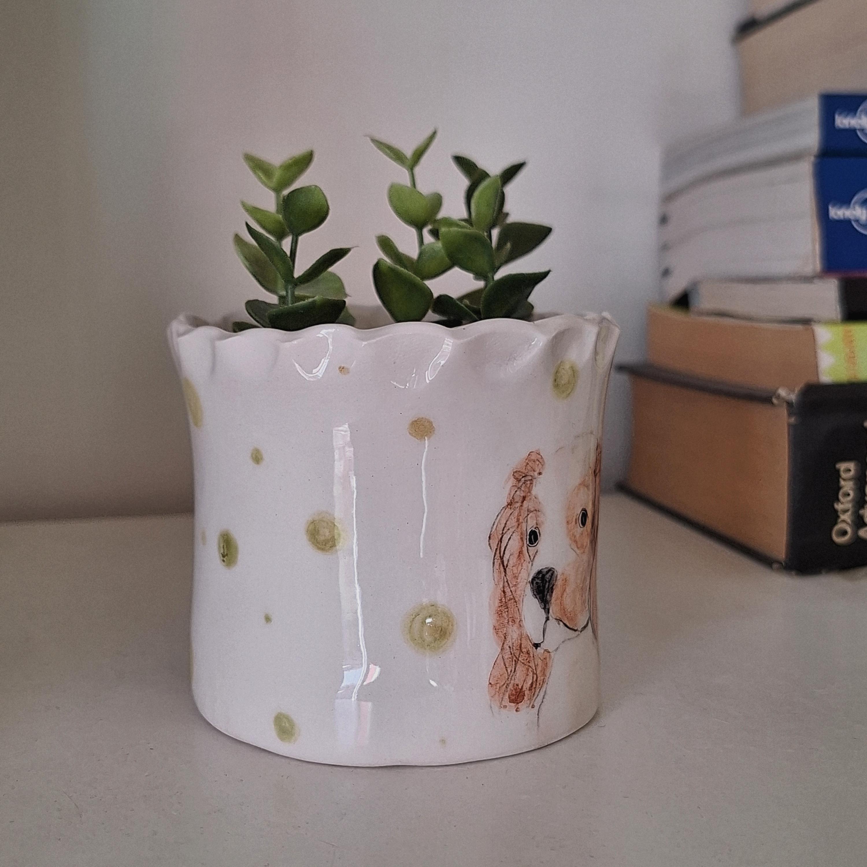 Handmade Cavalier King Charles Pottery Planter: Hand-painted Dog Decor ...