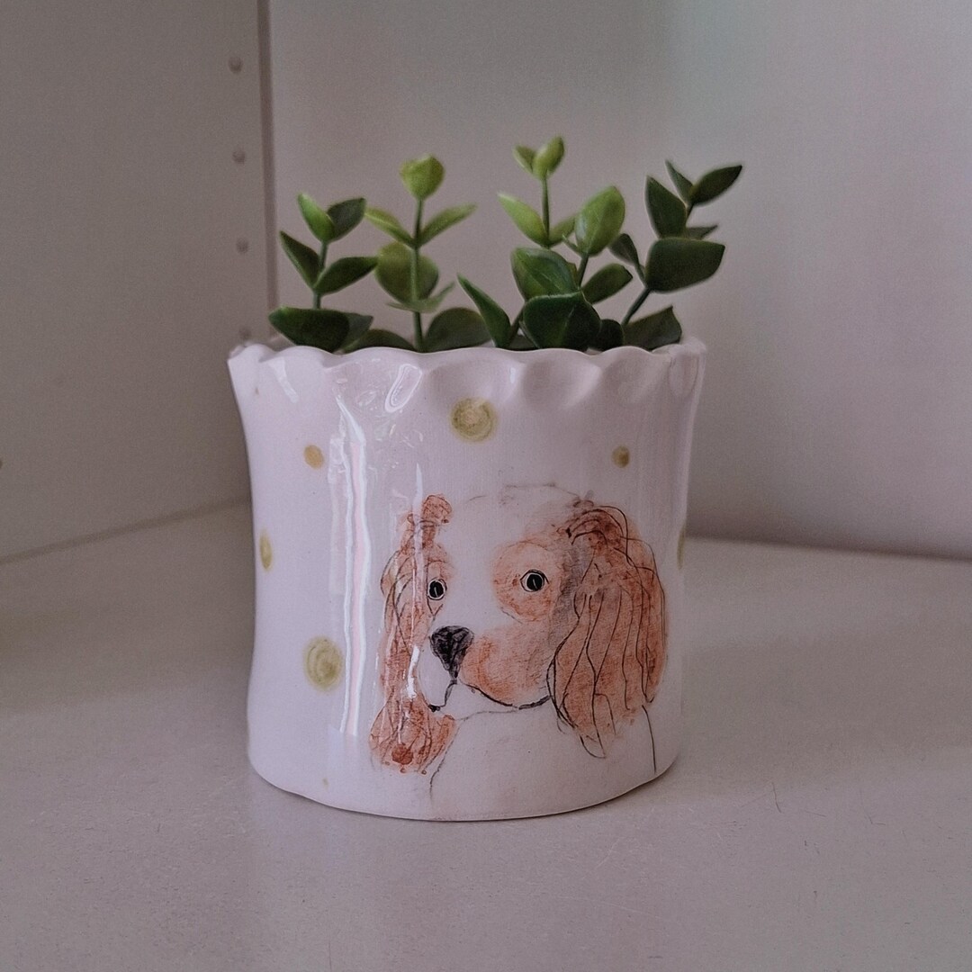 Handmade Cavalier King Charles Pottery Planter: Hand-painted Dog Decor ...