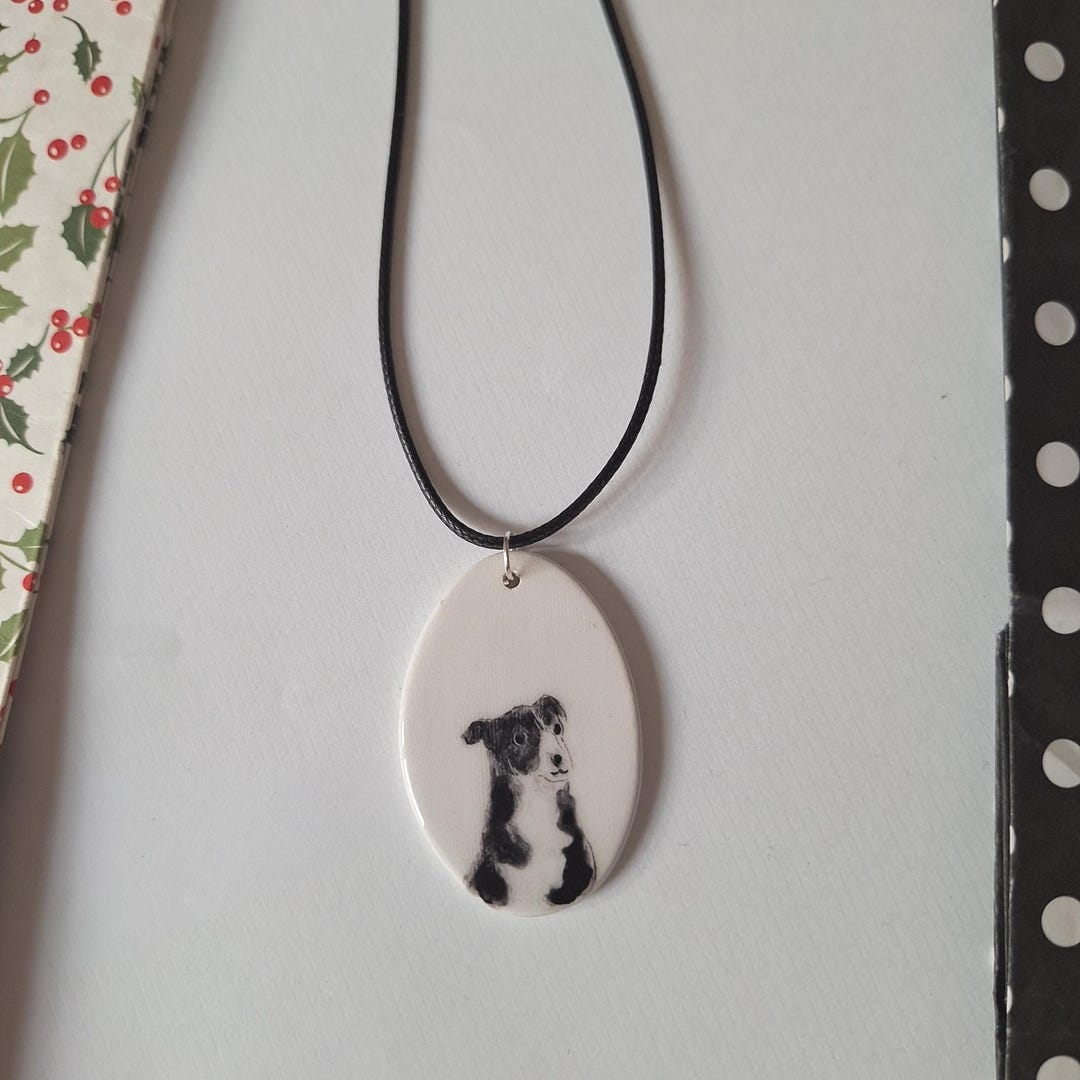 Hand Painted Pottery Border Collie Necklace: Dog Lover Charm - Etsy