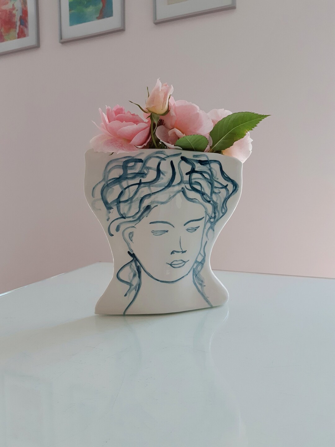 Handmade Pottery Bust Vase, Feminine Hand Painted Bust Vase, Unique ...