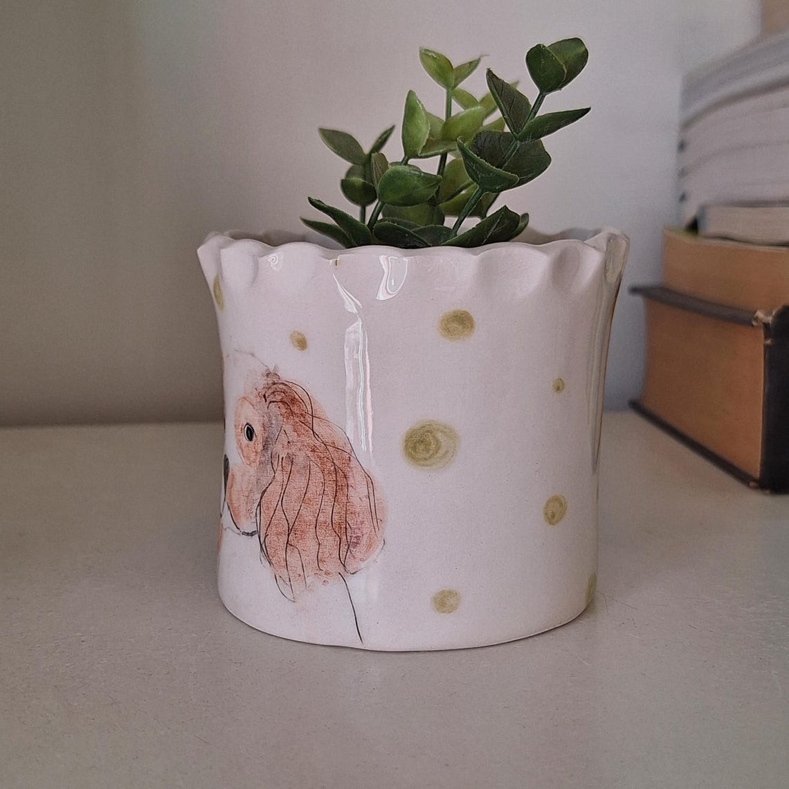 Handmade Cavalier King Charles Pottery Planter: Hand-painted Dog Decor ...