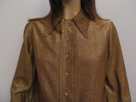 1960's 1970's Golden Bronze Metallic Long Sleeved Blo… - Gem