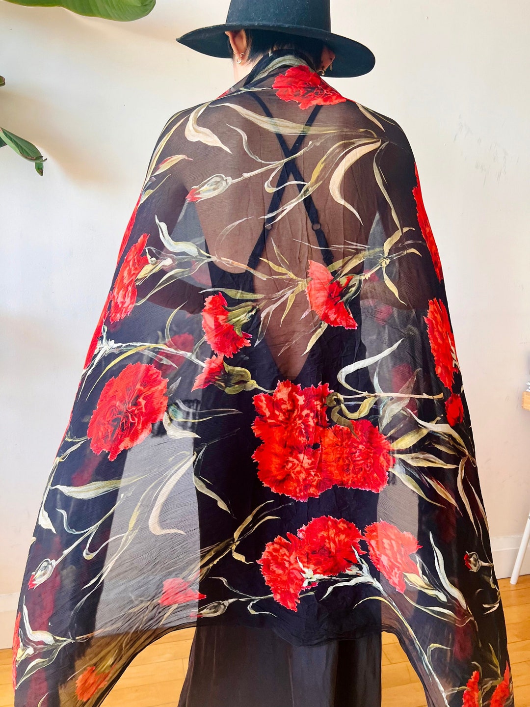 Vintage 90s D&G Large Floral Silk Scarf With Tussles - Etsy