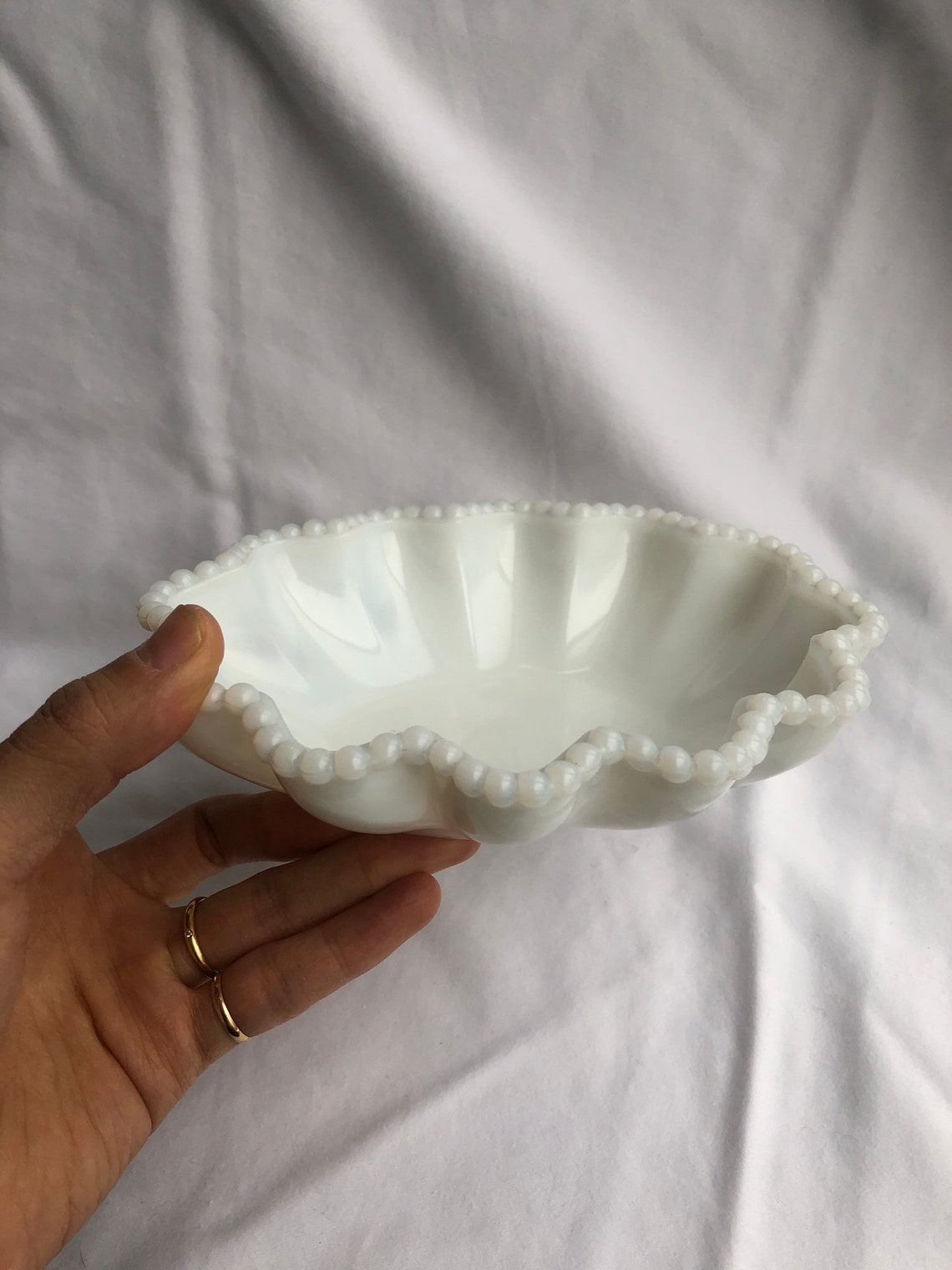 Vintage White Milky Glass Tray With Wavy Edge - Etsy
