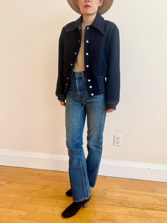 Vintage 1940s heavy weight navy wool baseball jacket … - Gem