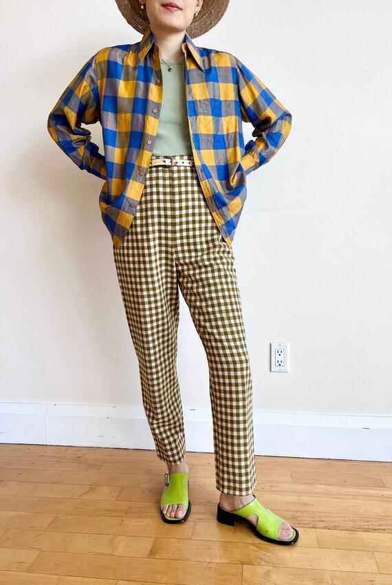 80s Vintage Plaid Button Gem