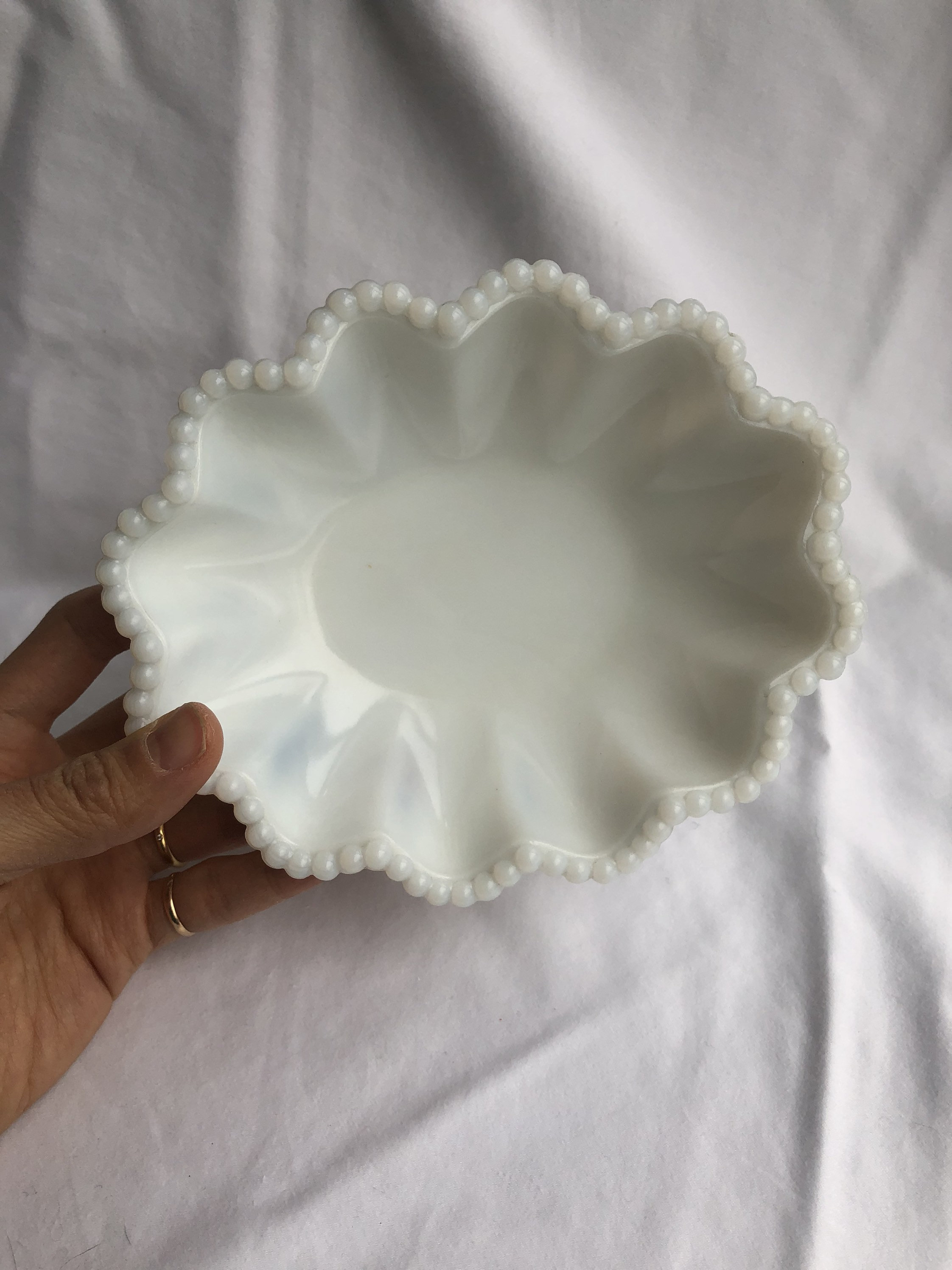Vintage White Milky Glass Tray With Wavy Edge - Etsy