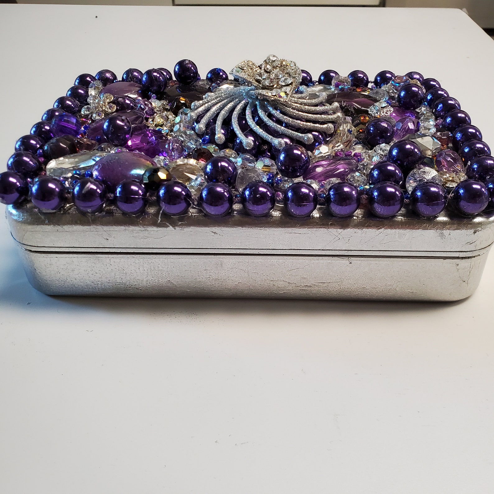 Bejeweled Jewelry Box, Trinket Box, Vintage Jewelry Box, Purple Trinket ...