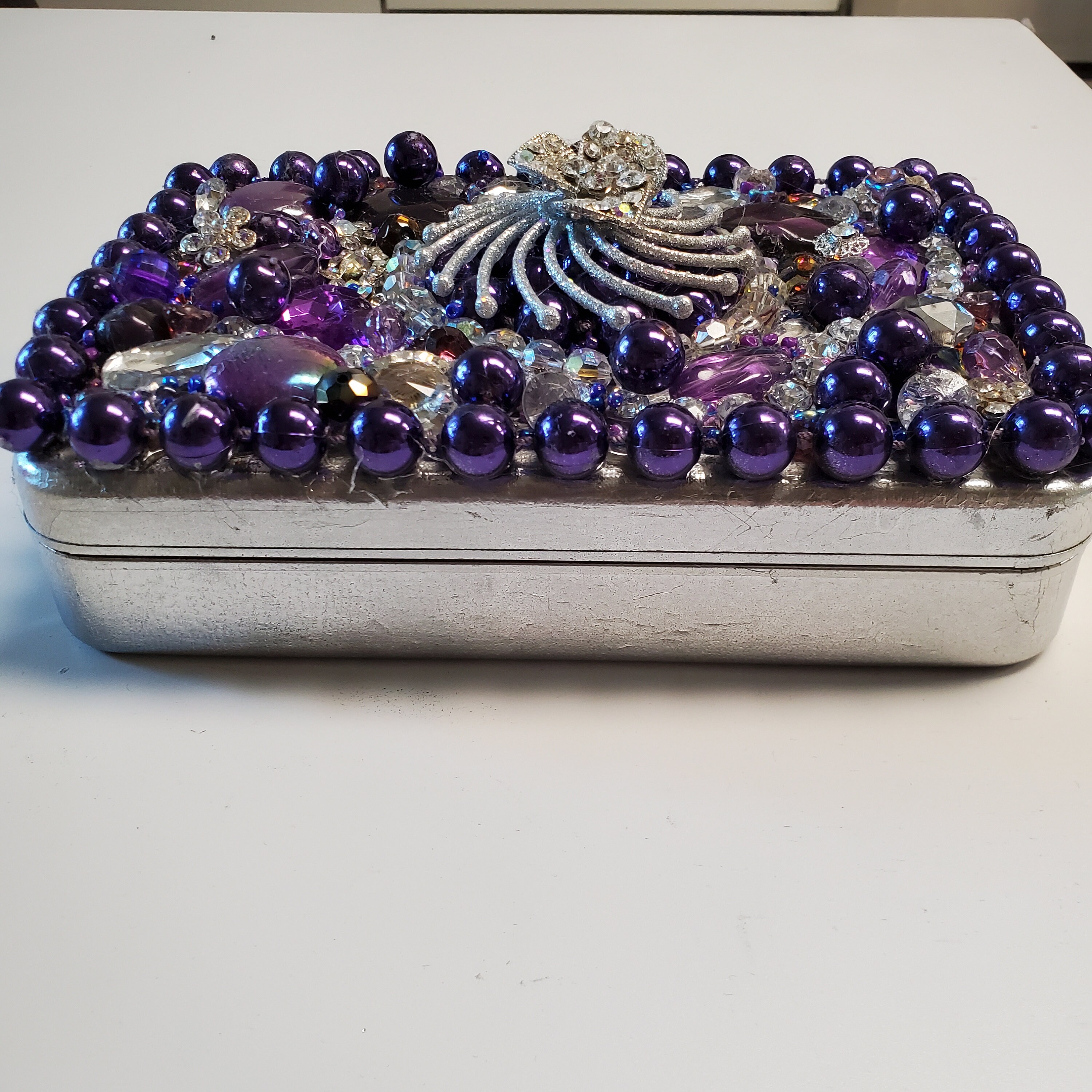 Bejeweled Jewelry Box, Trinket Box, Vintage Jewelry Box, Purple Trinket ...