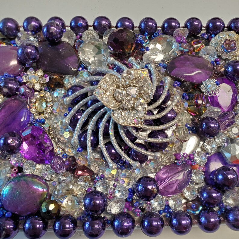 Bejeweled Jewelry Box, Trinket Box, Vintage Jewelry Box, Purple Trinket ...