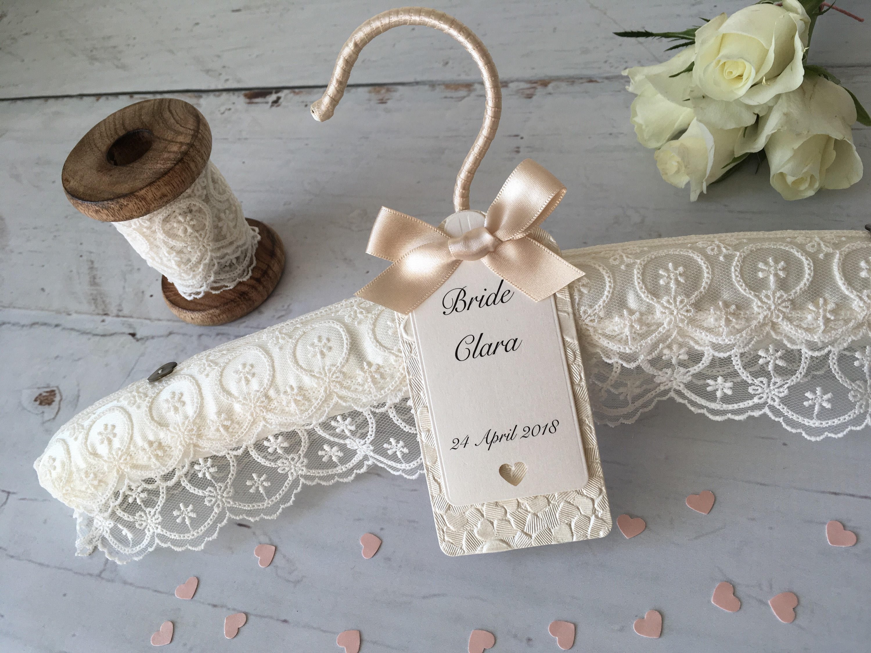 Ivory Lace Bridal Hanger with Personalised Label