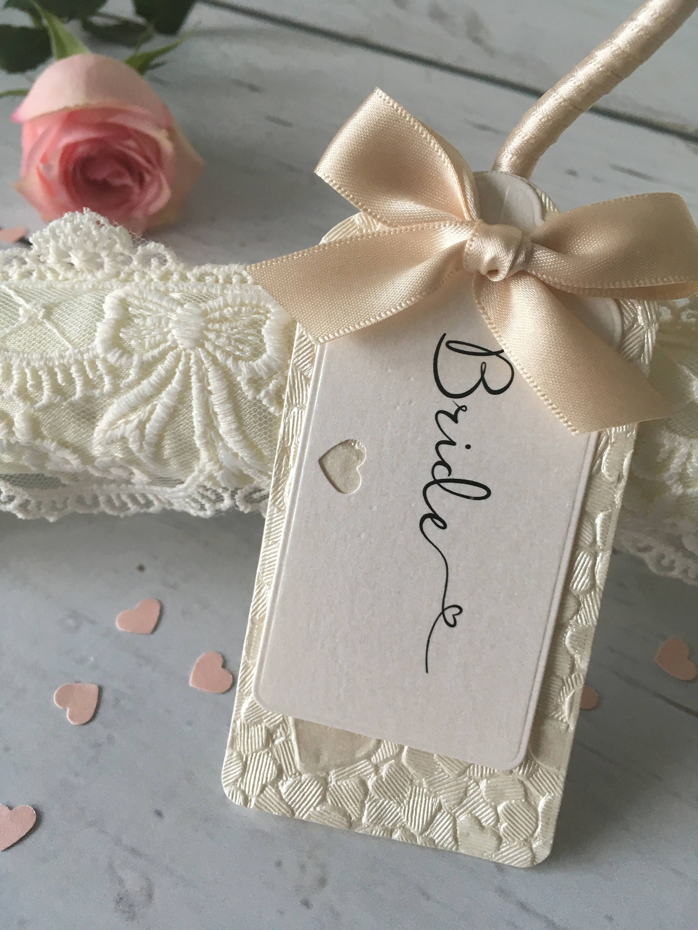 Ivory Embroidered Lace Wedding Hanger with Bespoke Label
