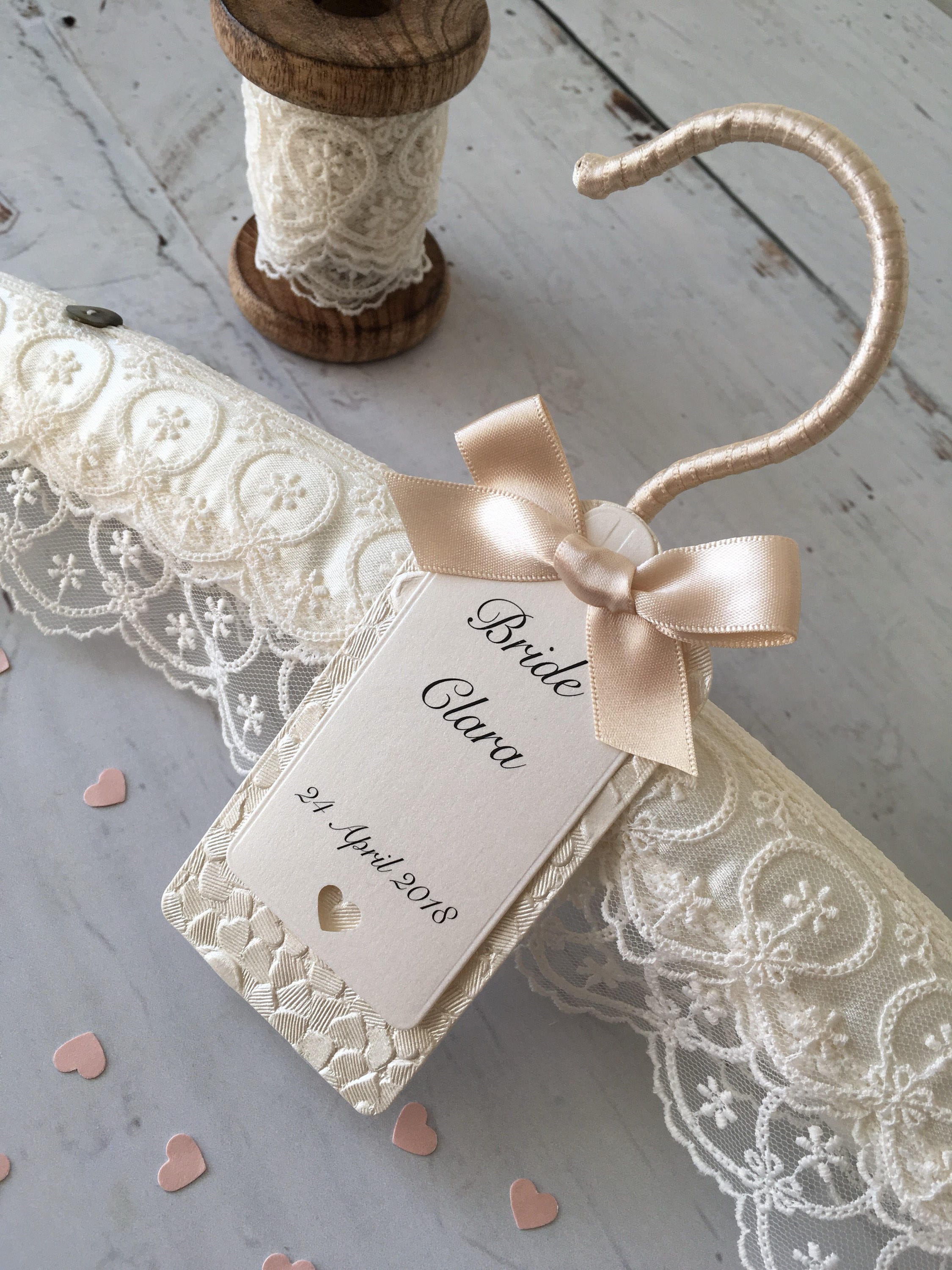 Ivory Lace Bridal Hanger with Personalised Label