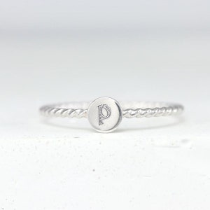 Initial Ring Twisted Stacking Rings Monogram Ring Initial Stacking Ring Letter Ring Silver ...