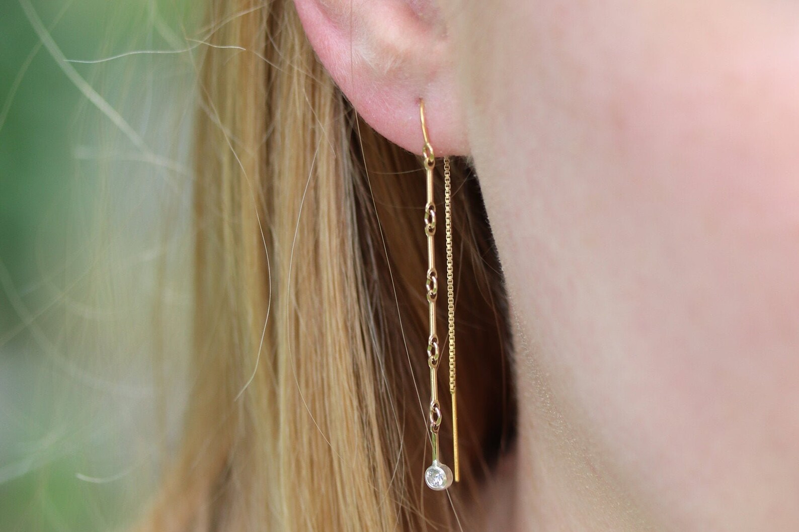 Line Threader Earrings 14K Gold Filled Threader Earrings | Etsy