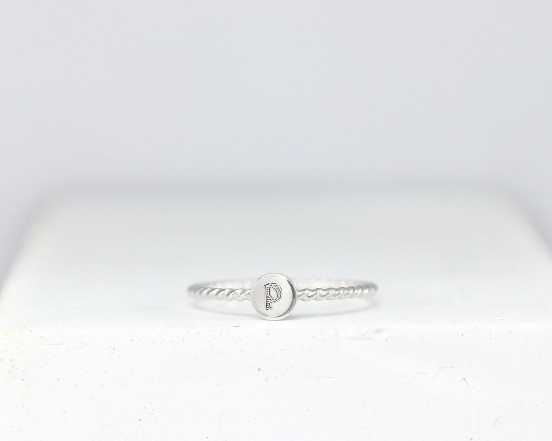 Initial Ring Twisted Stacking Rings Monogram Ring Initial Stacking Ring Letter Ring Silver ...