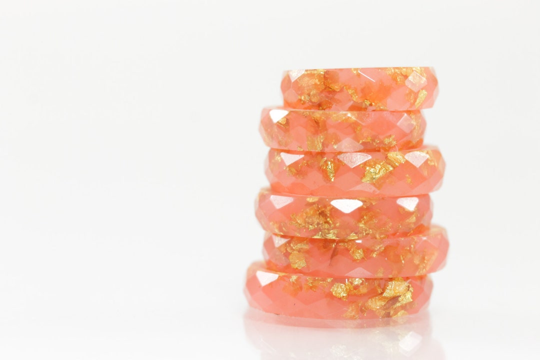 Resin Ring - Coral Faceted Eco Resin Ring With Gold Flakes - Etsy