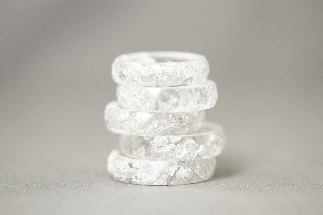 Resin Ring Clear Eco Resin Faceted Ring With Silver Flakes - Etsy