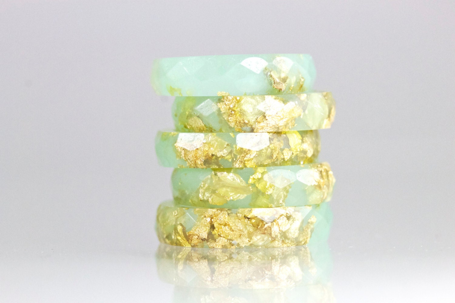 Resin Ring Jade Green Faceted Eco Resin Ring with Gold | Etsy