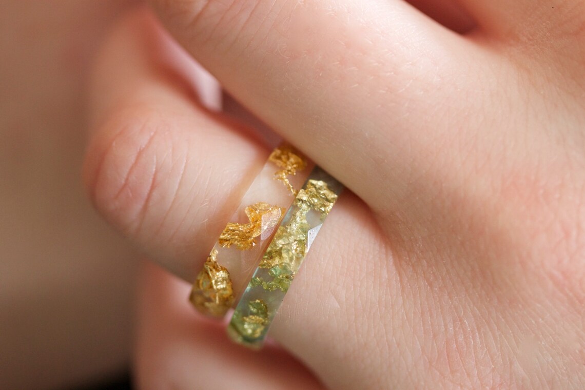 Resin Ring - Clear Eco Resin Faceted Ring With Gold Flakes - Etsy UK