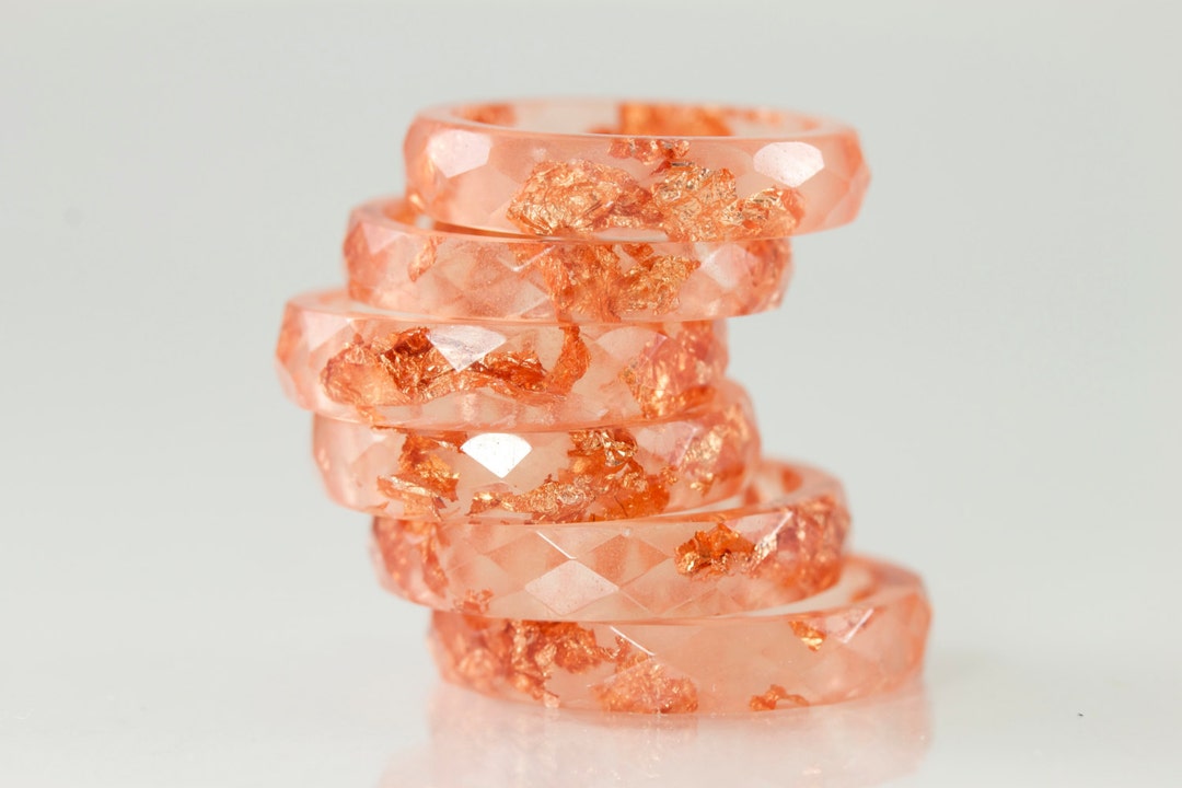 Resin Ring - Cinnamon Orange Faceted Eco Resin Ring With Copper Flakes ...