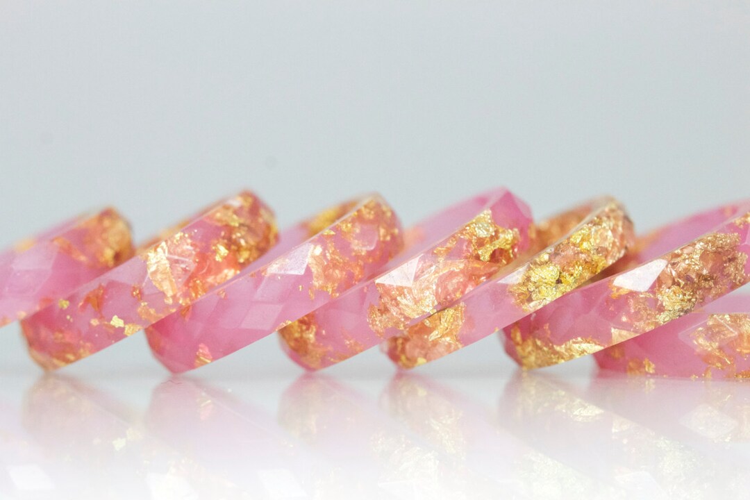 Resin Ring - Flamingo Pink Faceted Eco Resin Ring With Gold Flakes ...