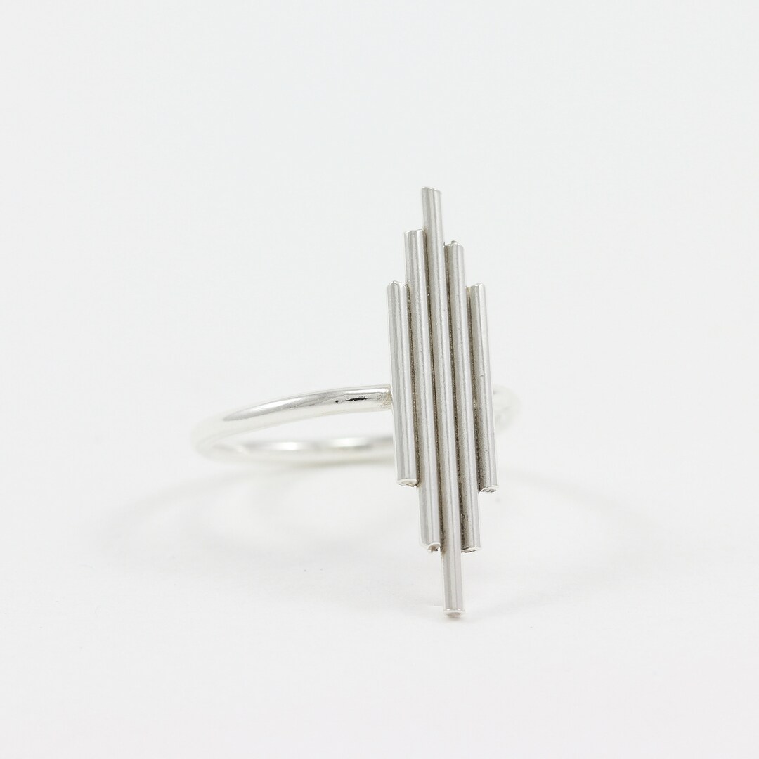 Linear Burst Ring - Sterling Silver Ring - Stacking Ring - Statement ...