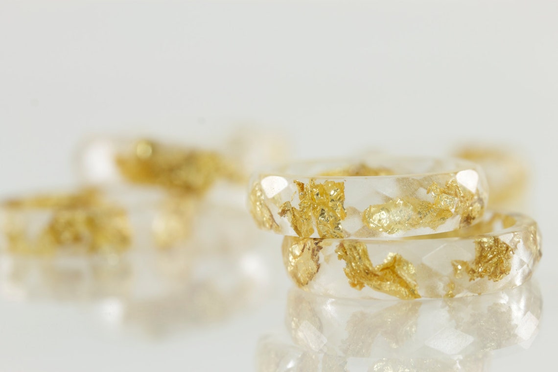 Resin Ring - Clear Eco Resin Faceted Ring With Gold Flakes - Etsy UK