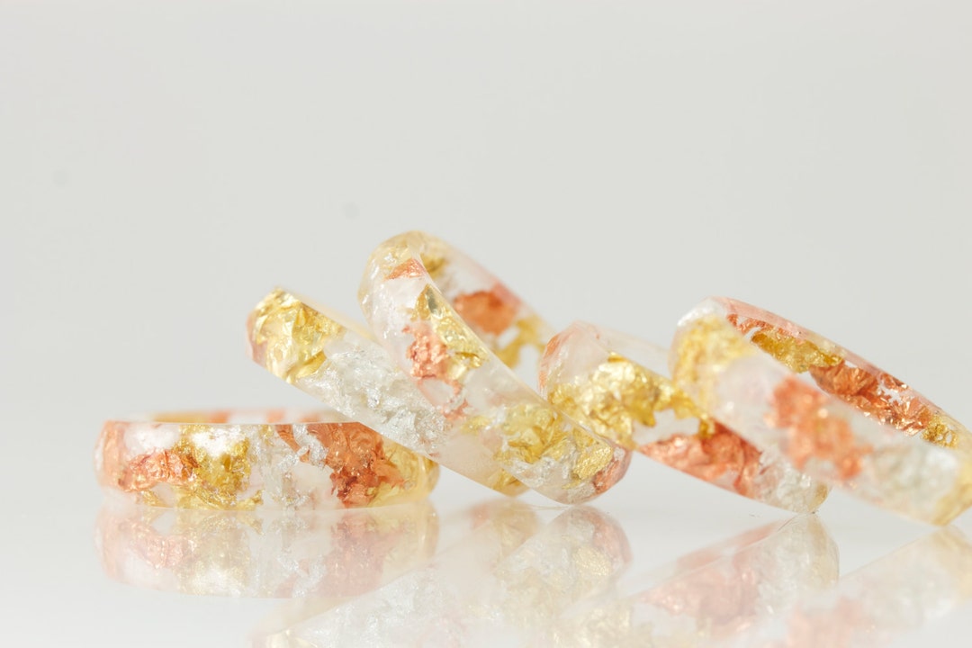 Resin Ring - Clear Eco Resin - Faceted Ring With Gold, Silver & Copper ...