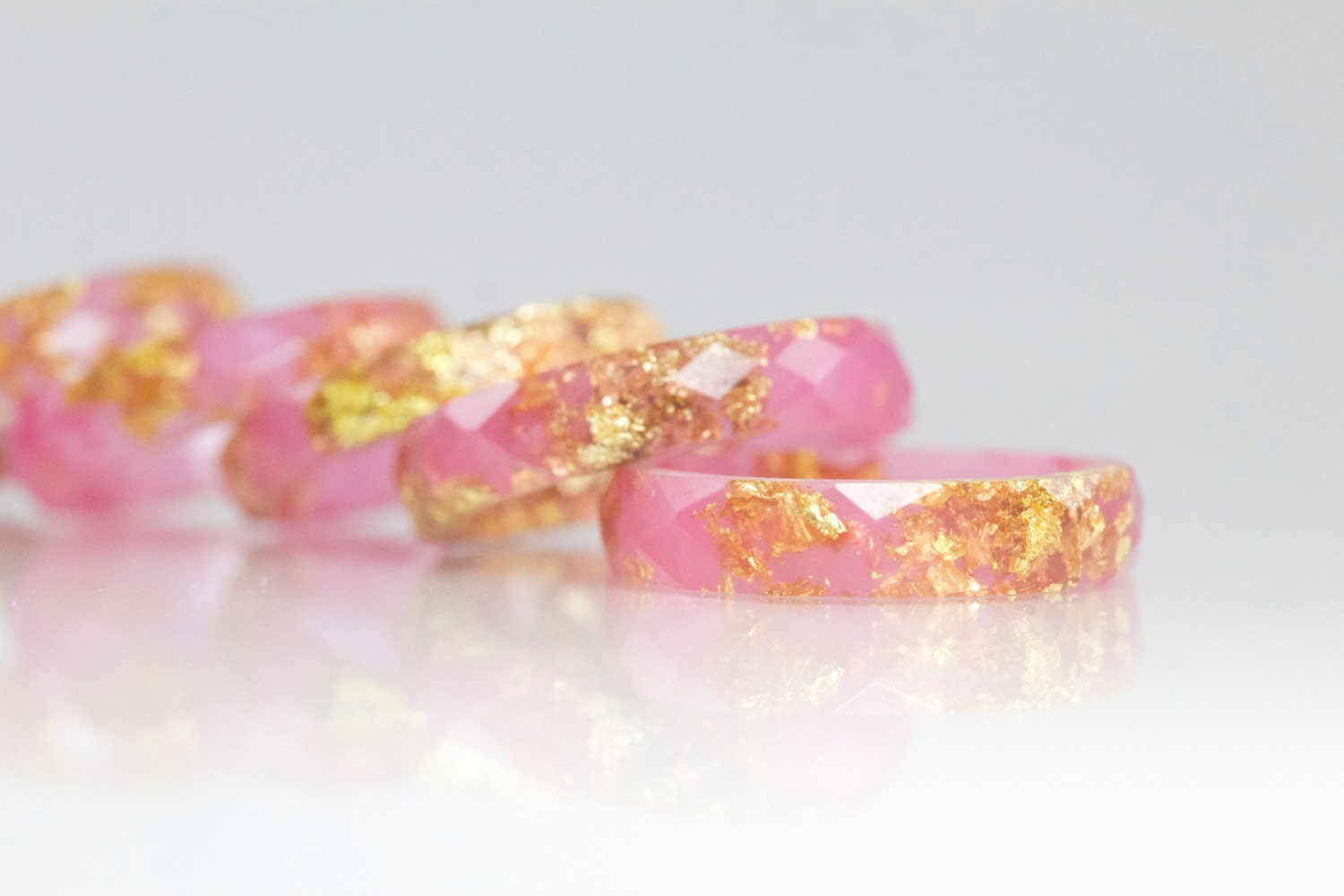 Resin Ring Flamingo Pink Faceted Eco Resin Ring With Gold - Etsy