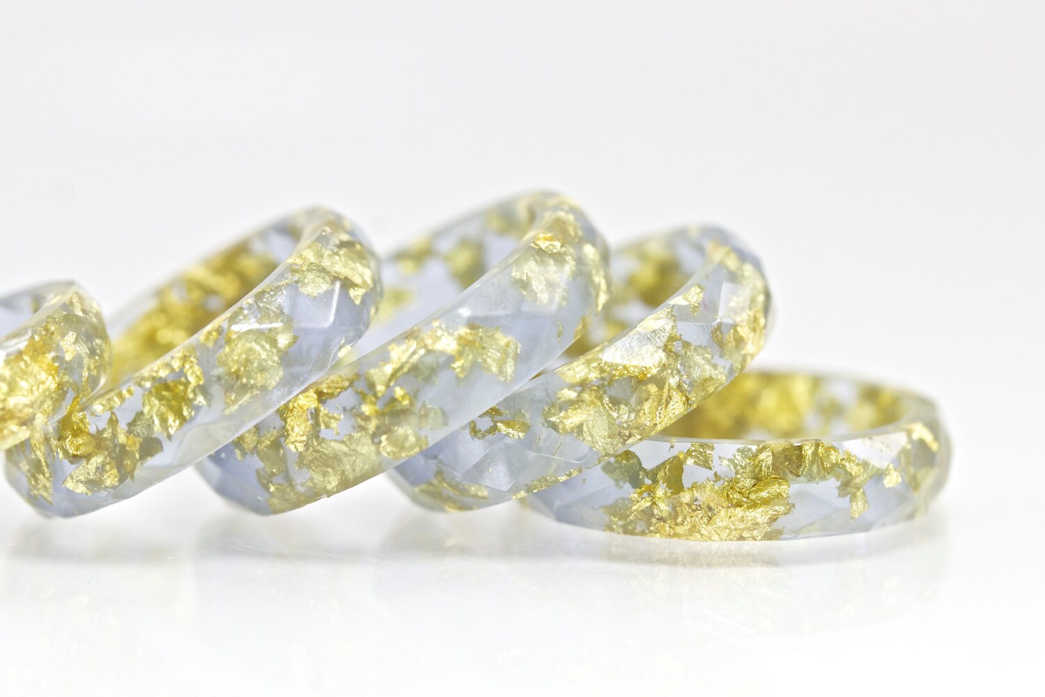 Resin Ring - Periwinkle Grey Eco Resin Faceted Ring With Gold Flakes - Etsy