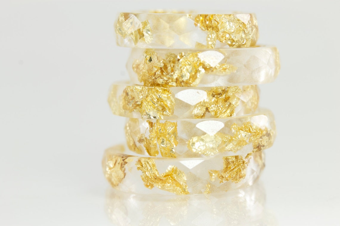 Resin Ring - Clear Eco Resin Faceted Ring With Gold Flakes - Etsy UK