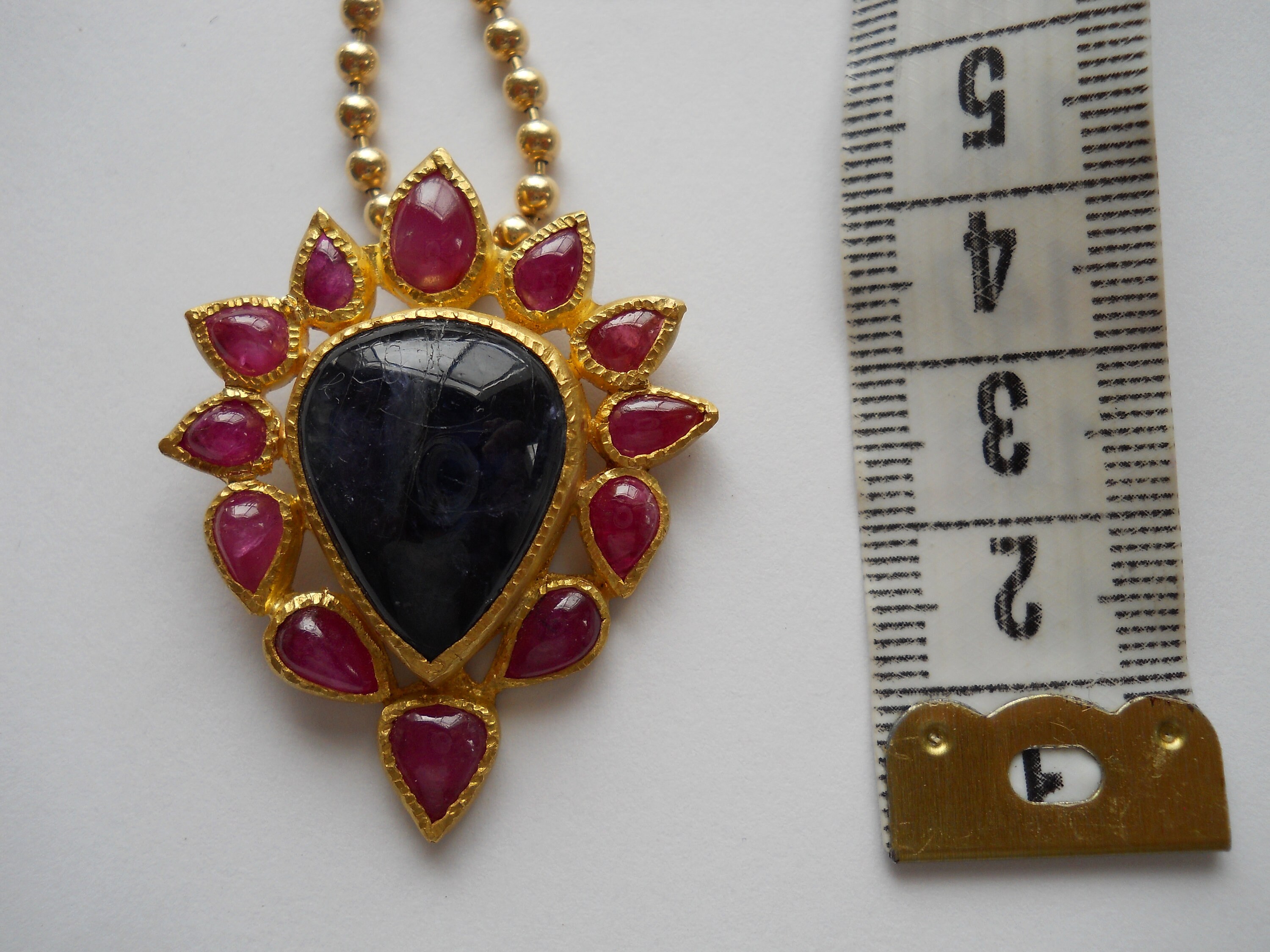 Natural Ruby Necklace, Ruby and Lolite Stone Pendant, 22K Gold, Moghul ...