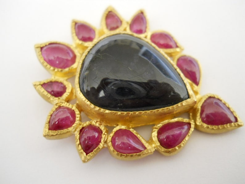 Natural Ruby Necklace, Ruby and Lolite Stone Pendant, 22K Gold, Moghul ...