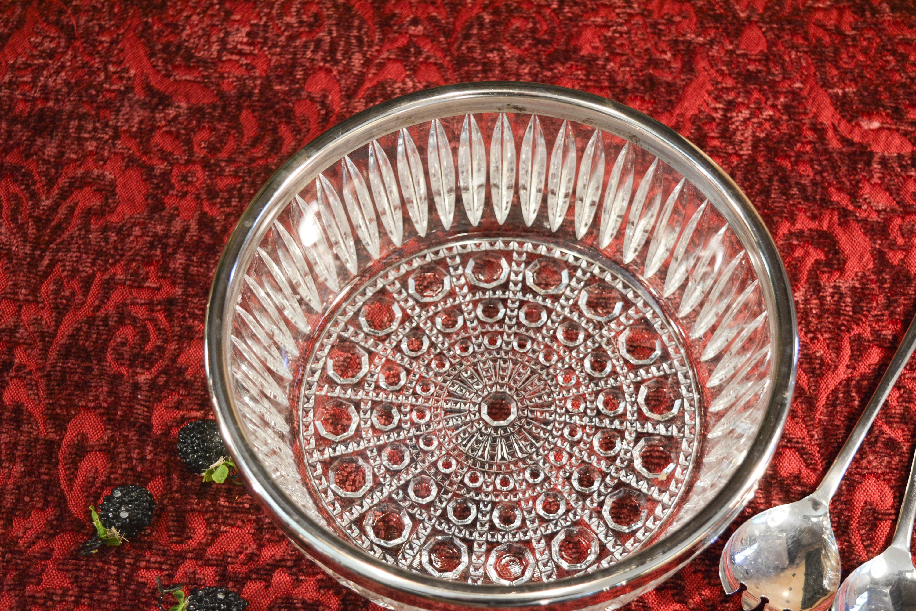 Large Crystal Bowl Silver Plate Rim Serving Bowl Center - Etsy