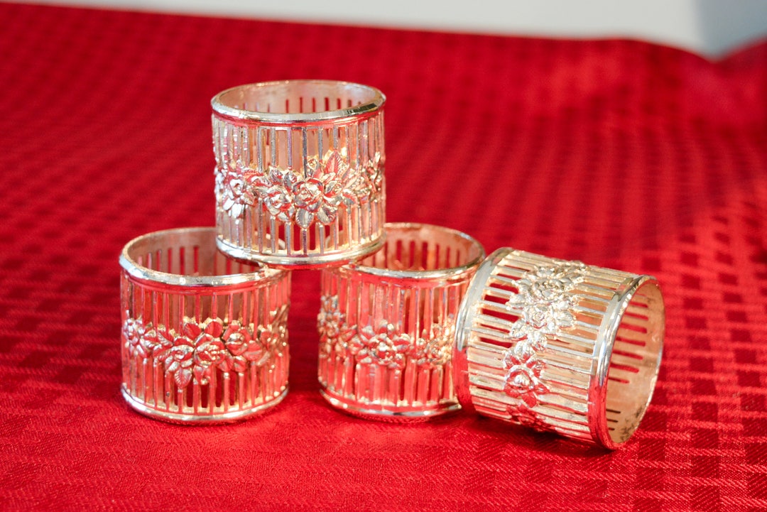 Set of 4 Silver Plate Napkin Rings - Pierced Silver Plate Napkin Rings ...