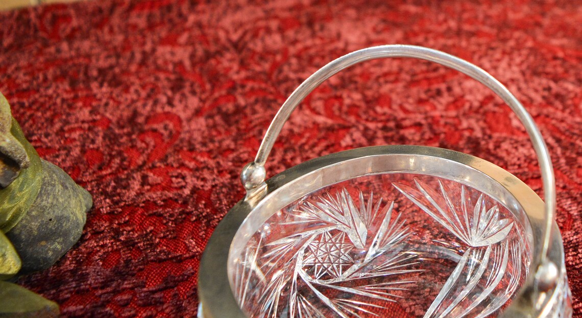 Vintage Cut Crystal and Silver Basket - Latvia 875 Silver Handle ...