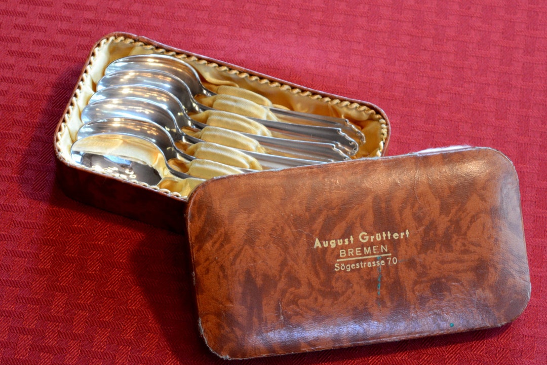 Boxed Set of German Silver Plate Spoons - August Gruttert Bremen - Set ...
