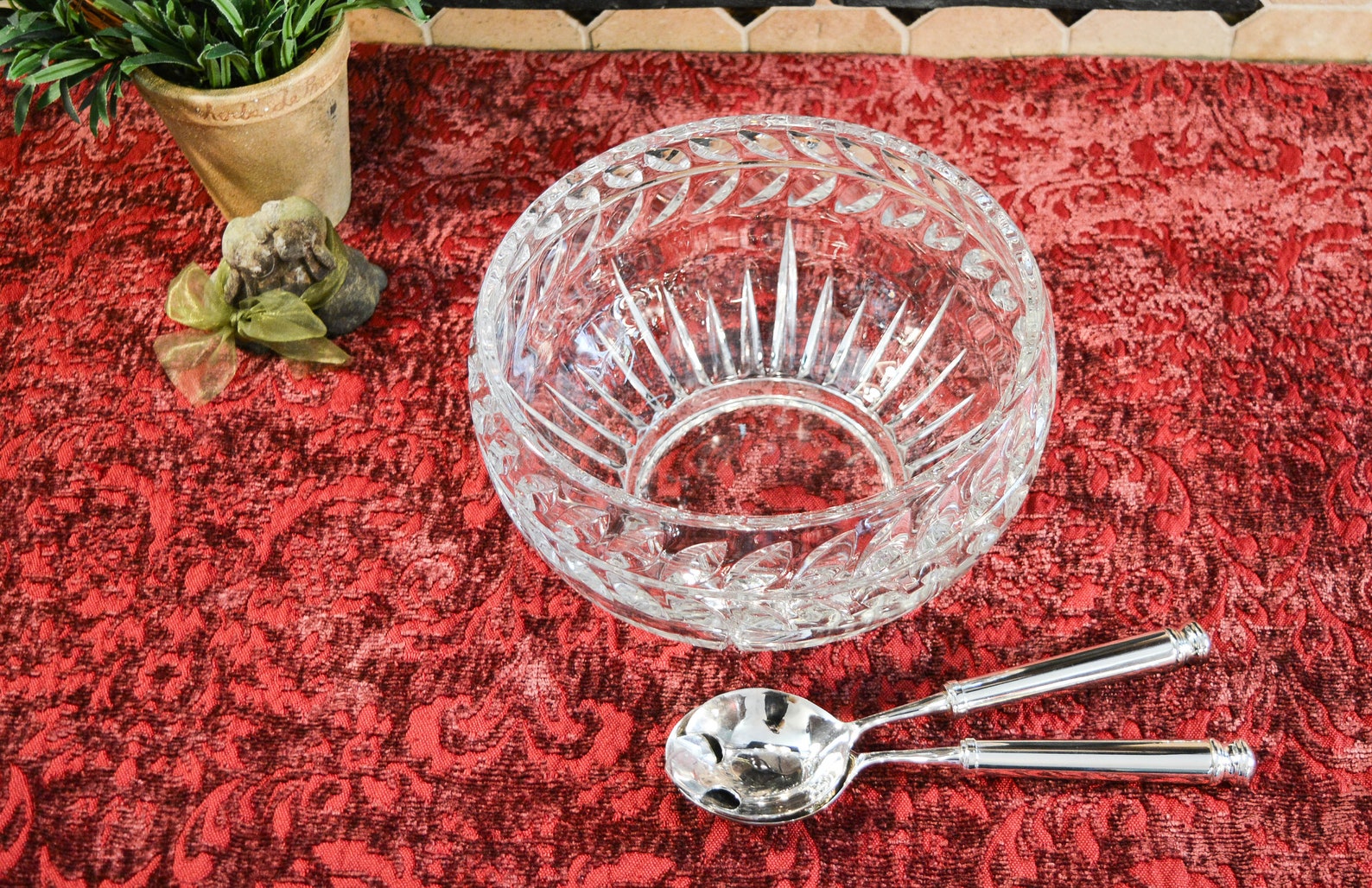 Large Crystal Serving Bowl Silver Plate Salad Serving Set - Etsy