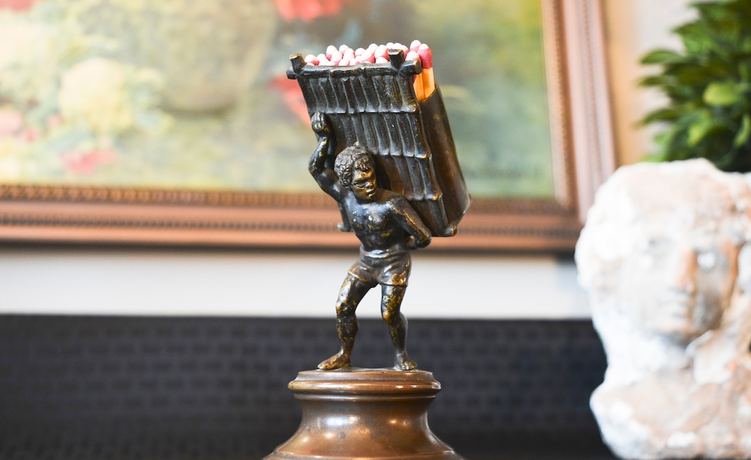 Vintage Bronze Figural Matchstick Holder Striker - Pedestal Base ...