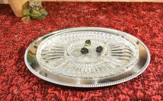 Oval Silver Plate Serving Tray With Divided Crystal Insert | Etsy
